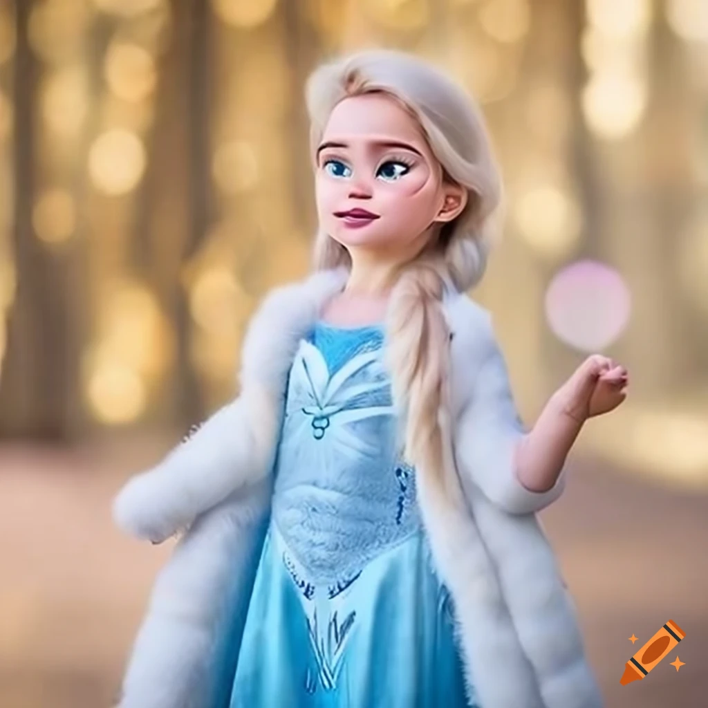 Cartoon baby elsa in a white fur coat from frozen on Craiyon