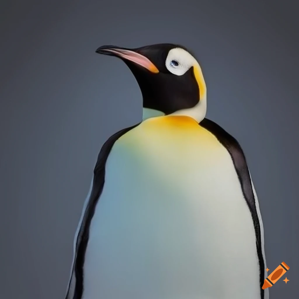 Close-up of emperor penguin face on grey backdrop on Craiyon