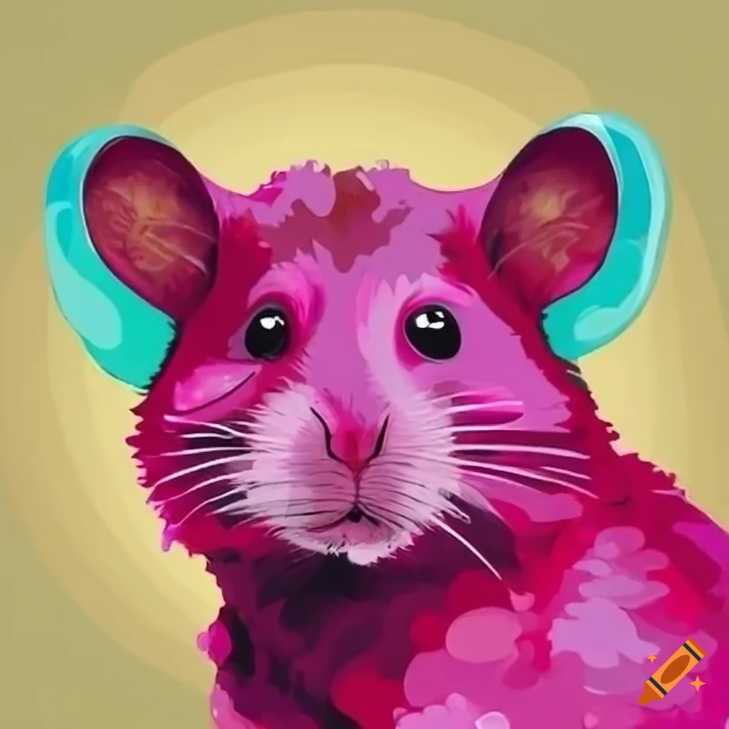 Magenta hamster with cyan ears and lime green eyes on Craiyon