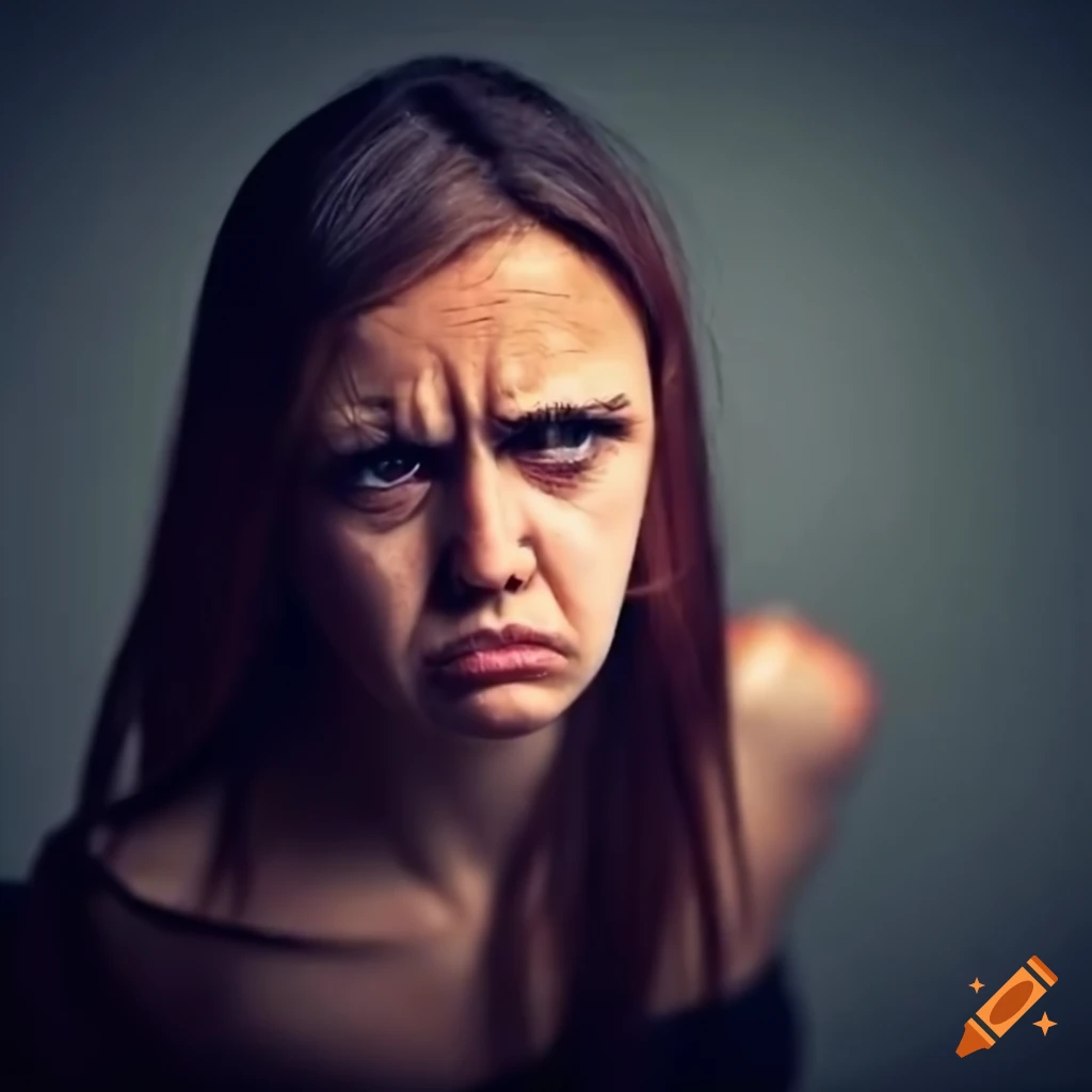 Lonely young woman with a sad and angry expression on Craiyon
