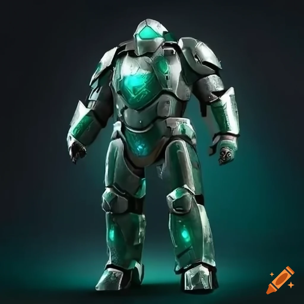 Intense full-body power armor made of emerald crystals on Craiyon