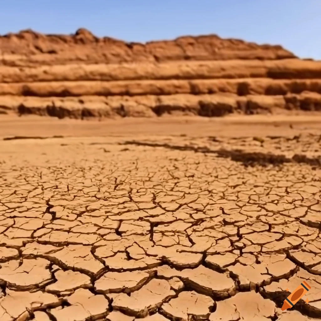 Close-up of a tectonic plate soaring over cracked mountainous ground on ...
