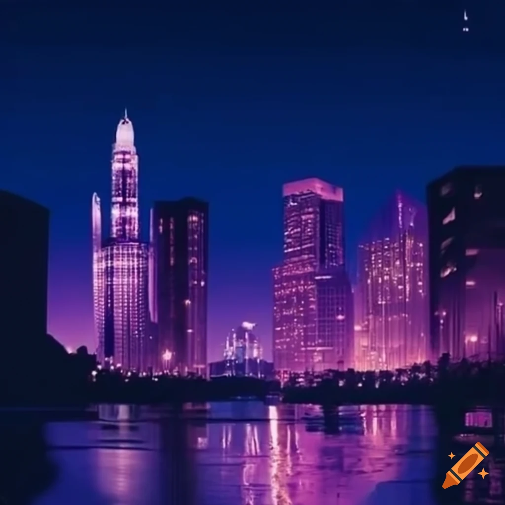 Night view of zip city with a y2k aesthetic on Craiyon
