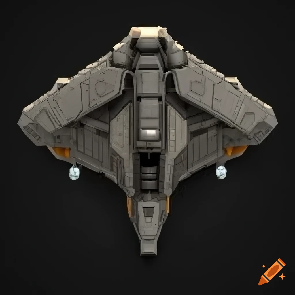 Top-down view space ship in a sci-fi style with dark background on Craiyon