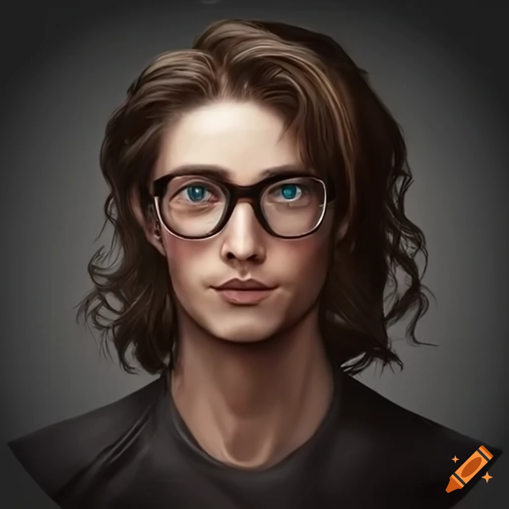 Intelligent middle-aged male academic with long brown hair and glasses ...