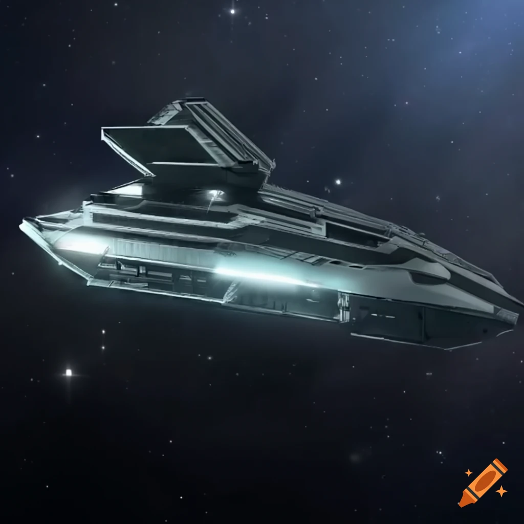Futuristic space sailing ship between interstellar planets and stars on ...