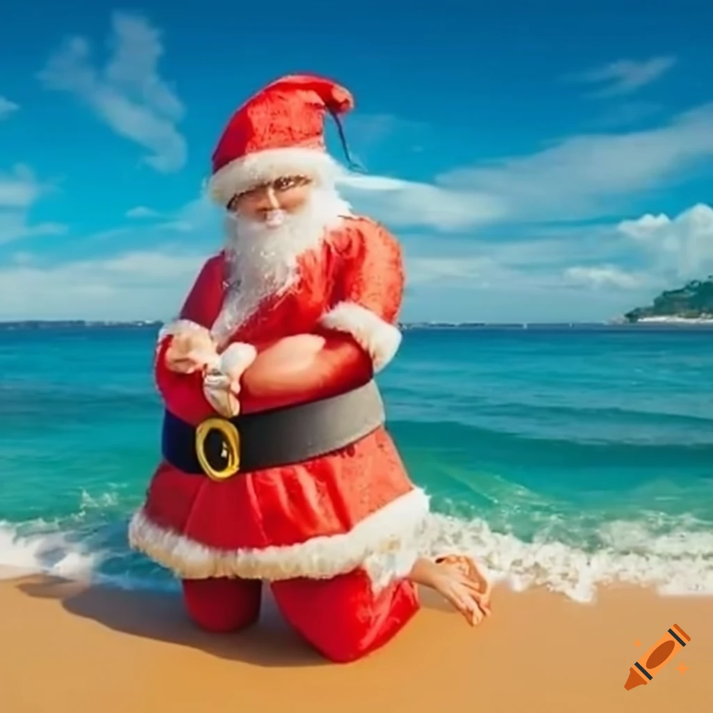 Hawaiian santa enjoying the beach on Craiyon