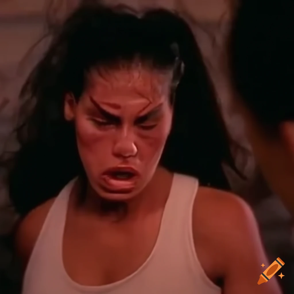 Female fighter raquel rodriguez in a dramatic 90s movie fight scene on ...