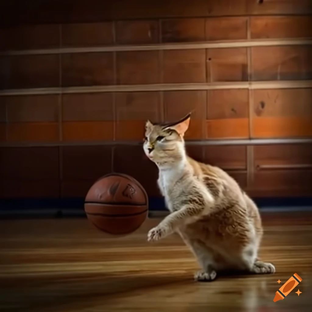 Cat playing basketball with jesus on Craiyon
