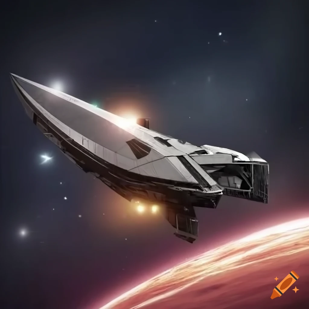 Futuristic space sailing ship between interstellar planets and stars on Craiyon