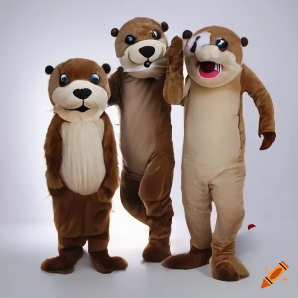 Family wearing full body otter mascot costume fursuits on Craiyon