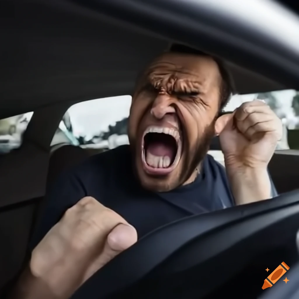 Frustrated man driving a car on Craiyon