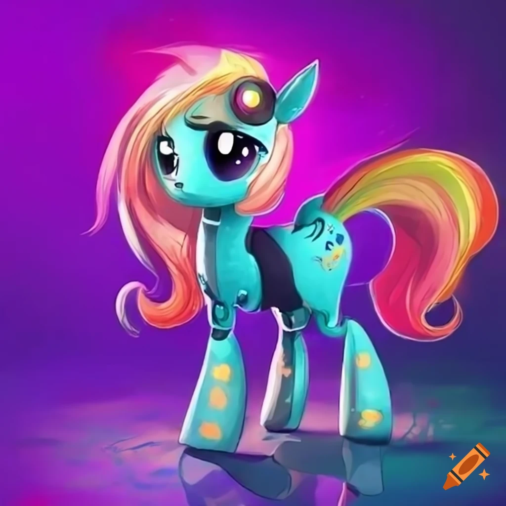 Colorful and detailed artwork of a cute my little pony robot on Craiyon