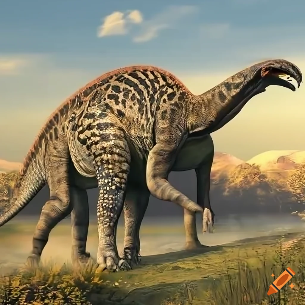 Colorful hadrosaurus dinosaur with detailed texture, in warm morning ...