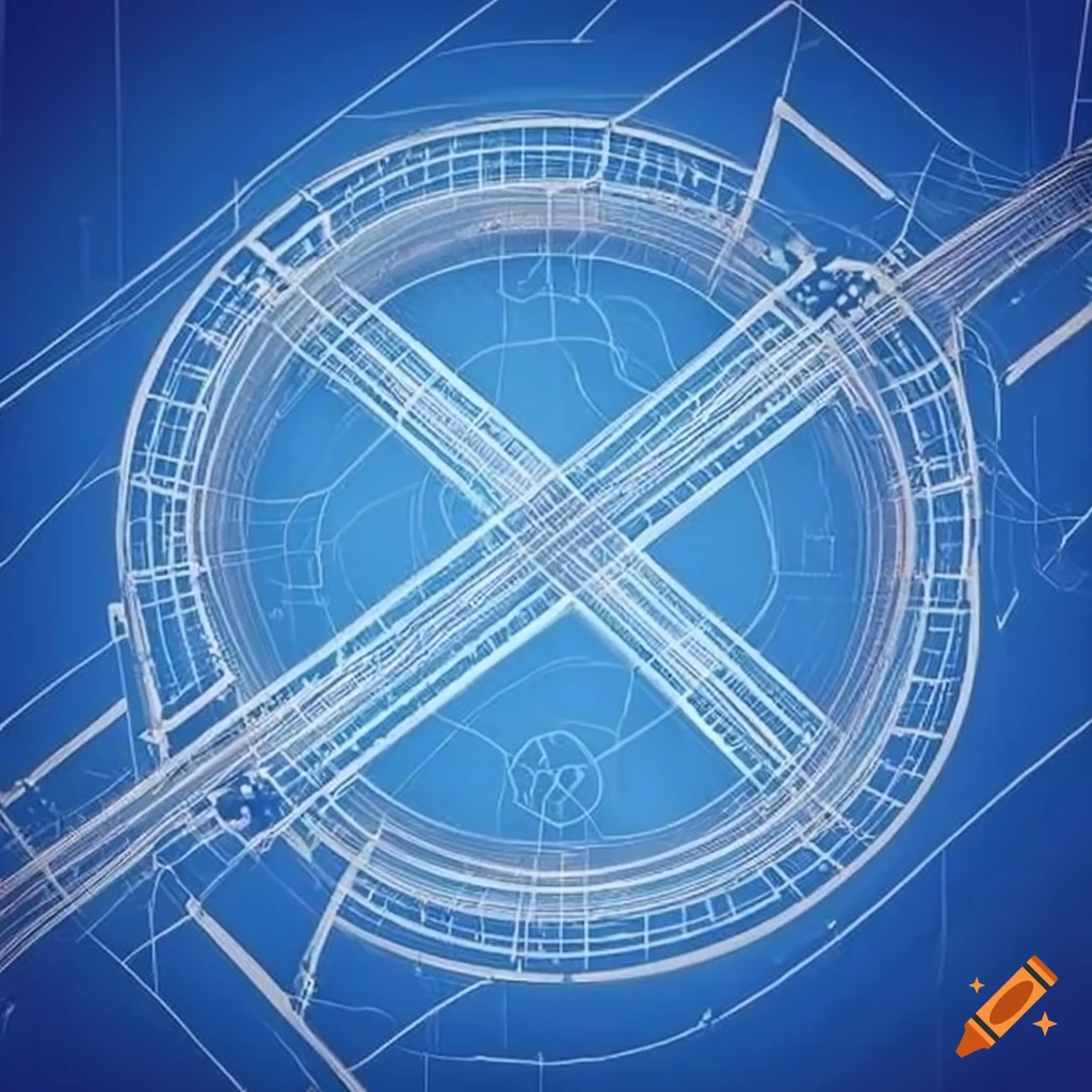 Colorful and detailed blueprint of a modern highway interchange on Craiyon