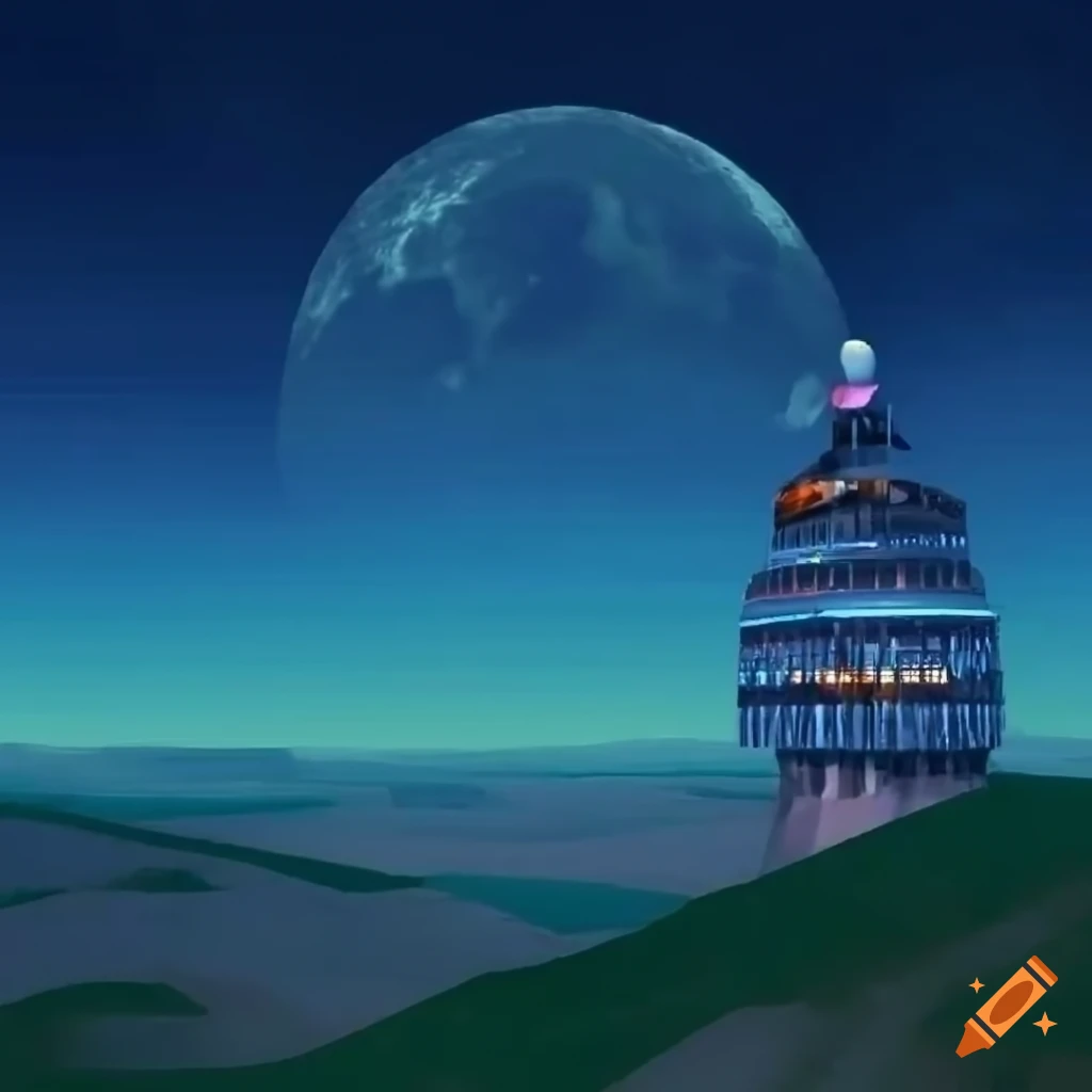 Super mario 64 lunar tower landscape on Craiyon