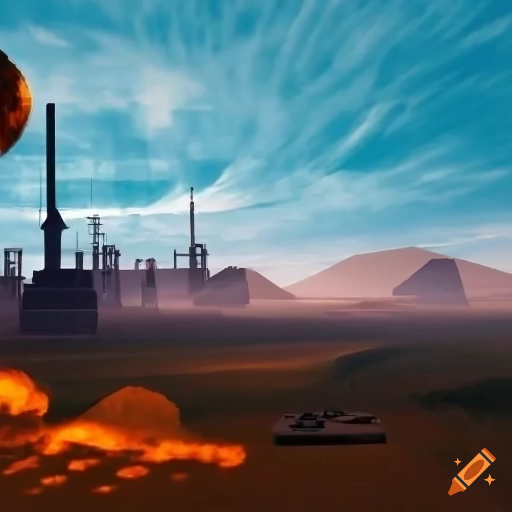 Super mario 64 blasting bullet factory landscape on Craiyon