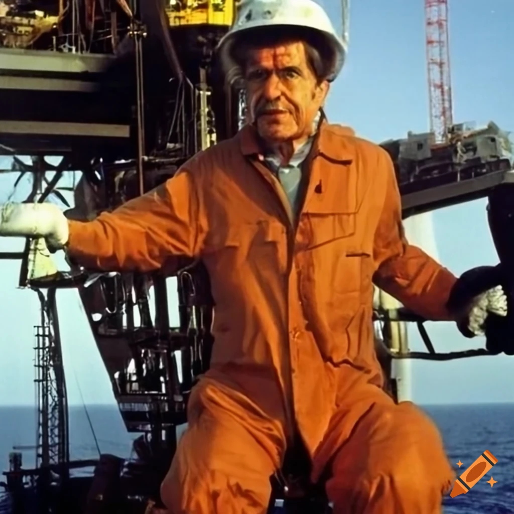 Man working on an oil rig in the North Sea wearing protective gear on ...
