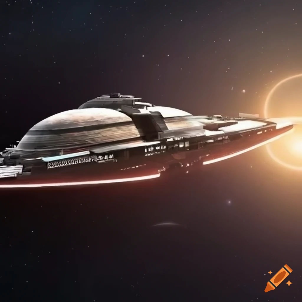 Futuristic space sailing ship among interstellar planets and stars on ...