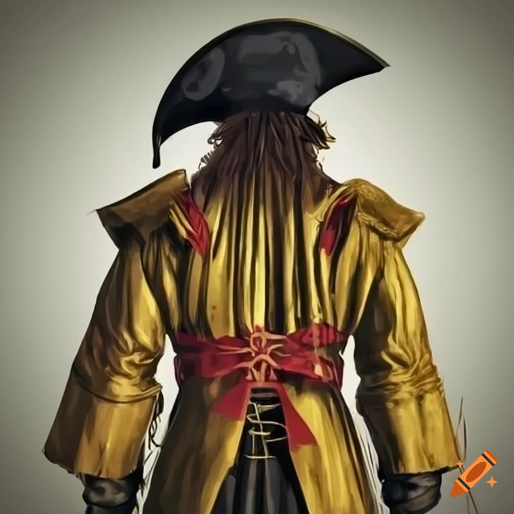 Pirate with a golden coat from the back on Craiyon