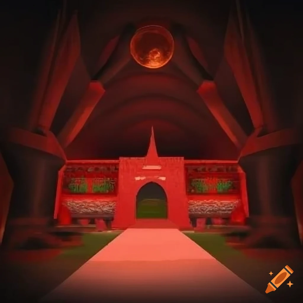 Super mario 64 red moon monastery landscape on Craiyon