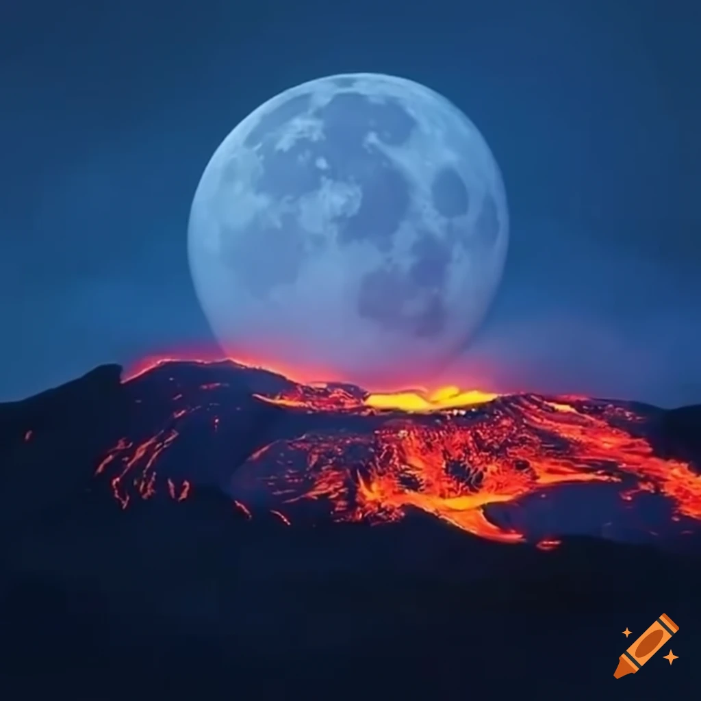 Lava volcano erupting under the moonlight on Craiyon