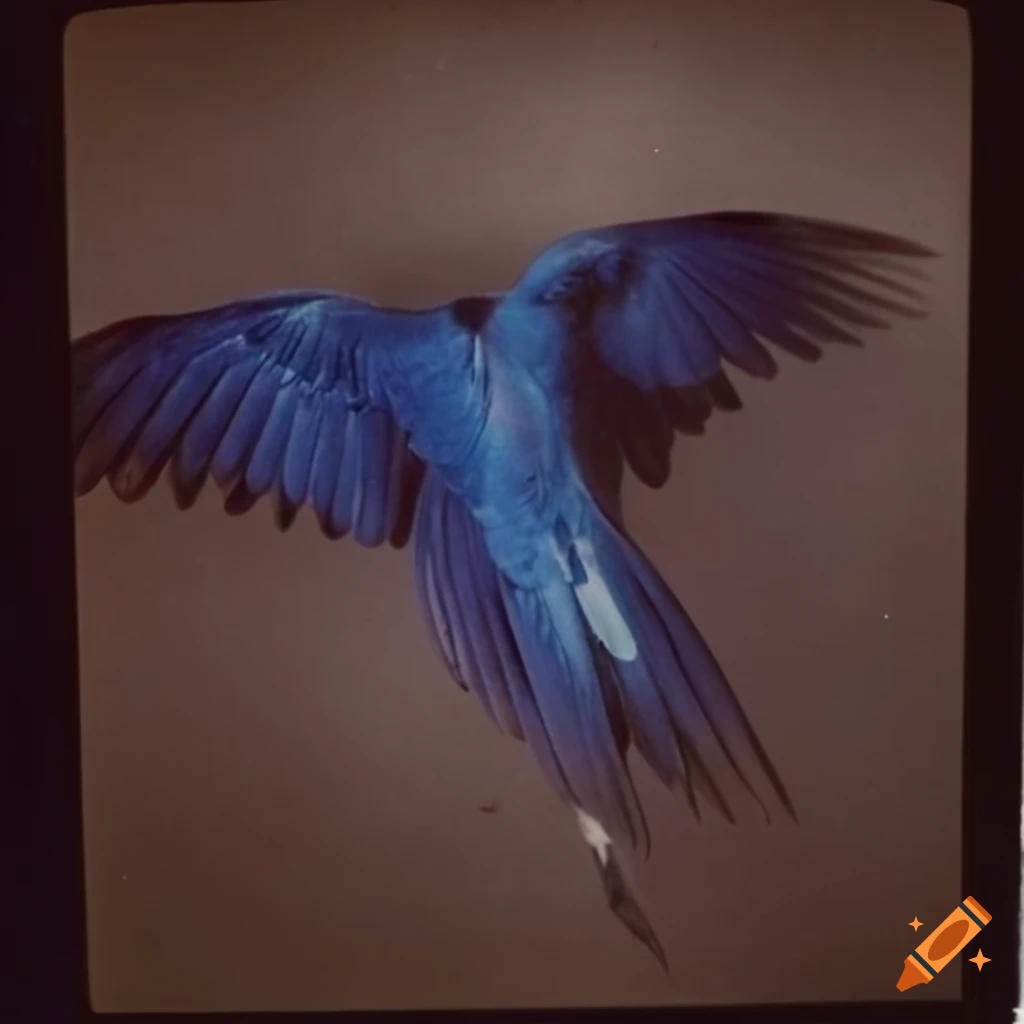 Blue bird wing in a dark 1934 autochrome photograph on Craiyon