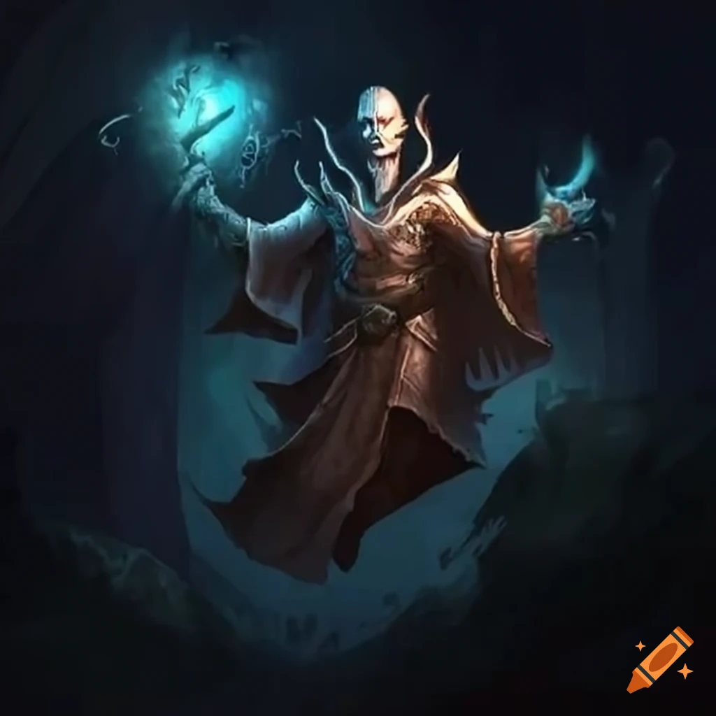 Powerful sorcerer necromancer floating with arms open in the air on Craiyon
