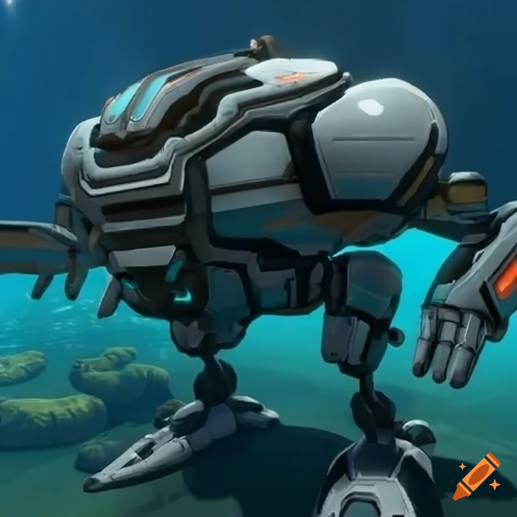Sleek and powerful mech suit in subnautica series on Craiyon