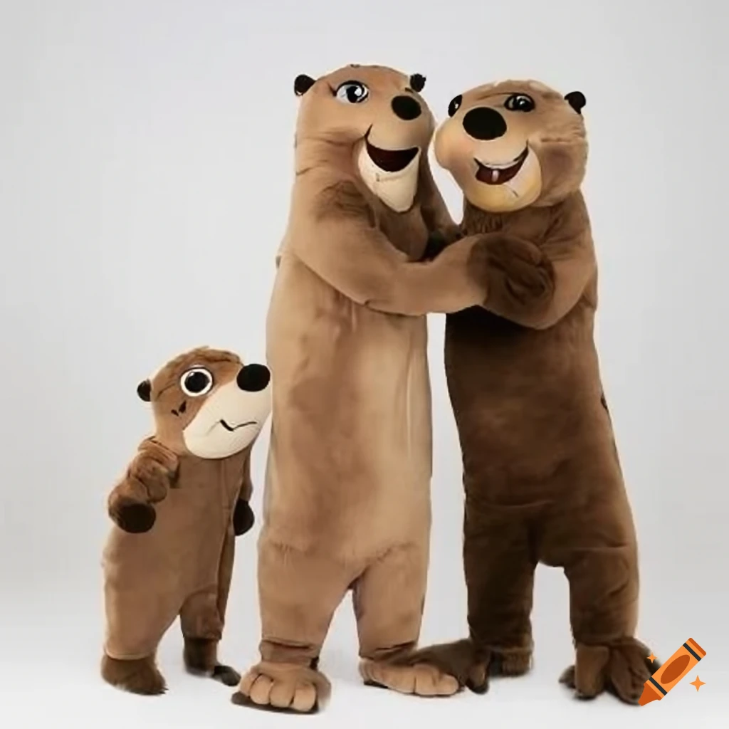 Family wearing full body otter mascot costume fursuits on Craiyon