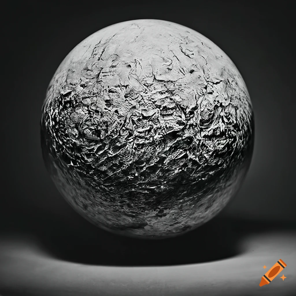 Fearsome giant biting into a stone sphere in a powerful black and white ...