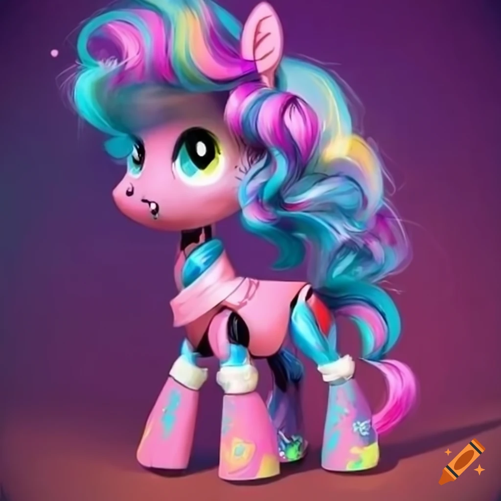 Colorful and detailed artwork of a cute my little pony robot on Craiyon