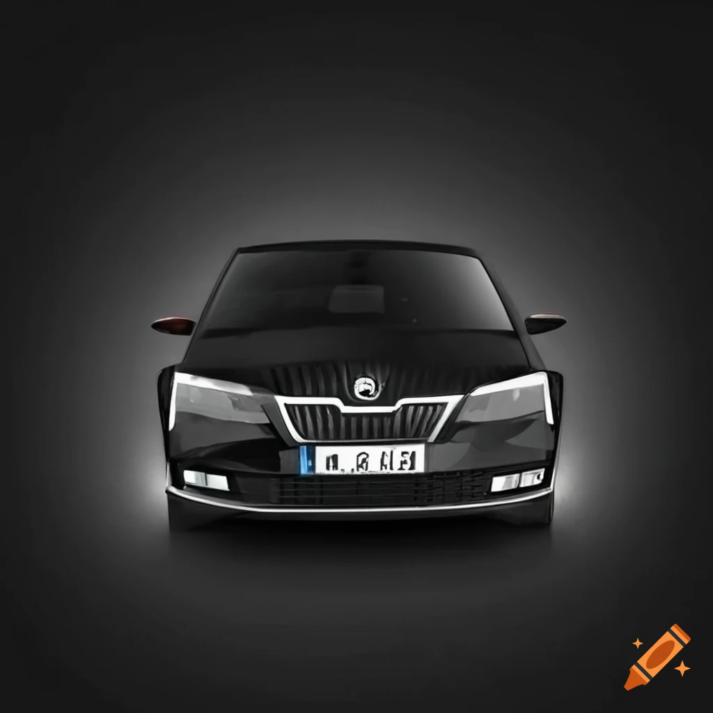 Front view of a black skoda car on Craiyon