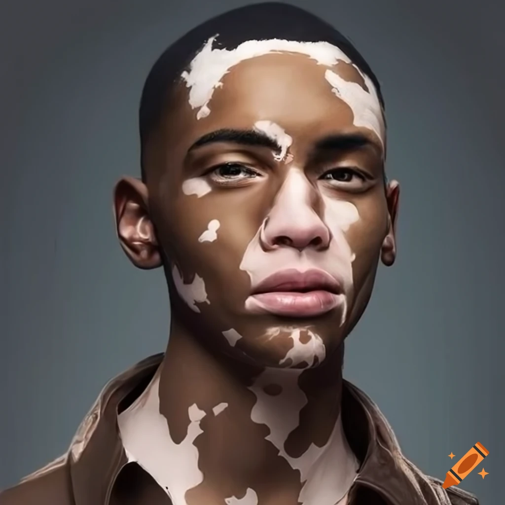 Stylish black male with vitiligo in urban clothes on Craiyon