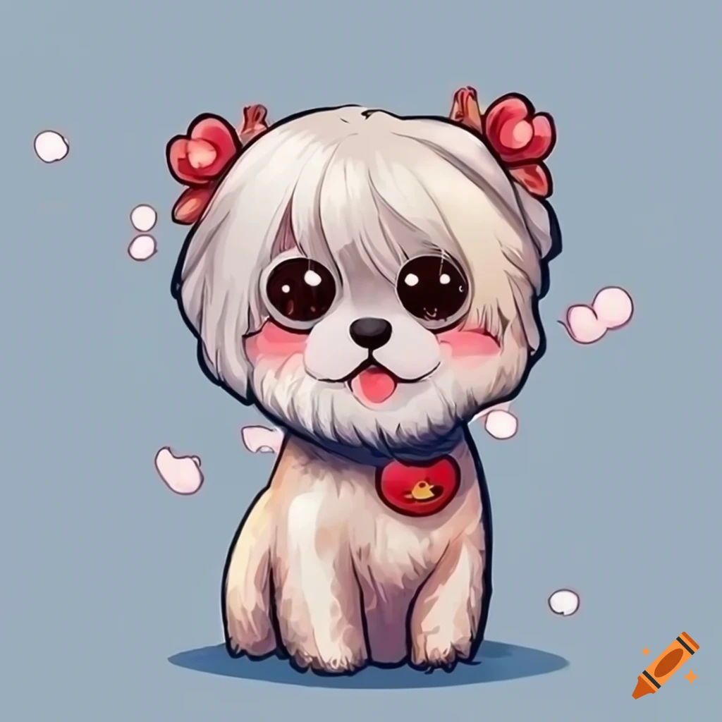 Cute kawaii cartoon-style maltese/shih tzu dog on Craiyon