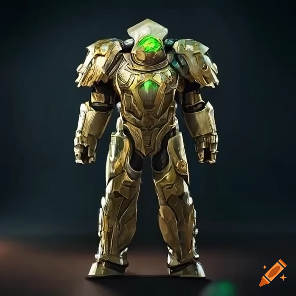 Intense and powerful emerald crystal full-body power armor on Craiyon