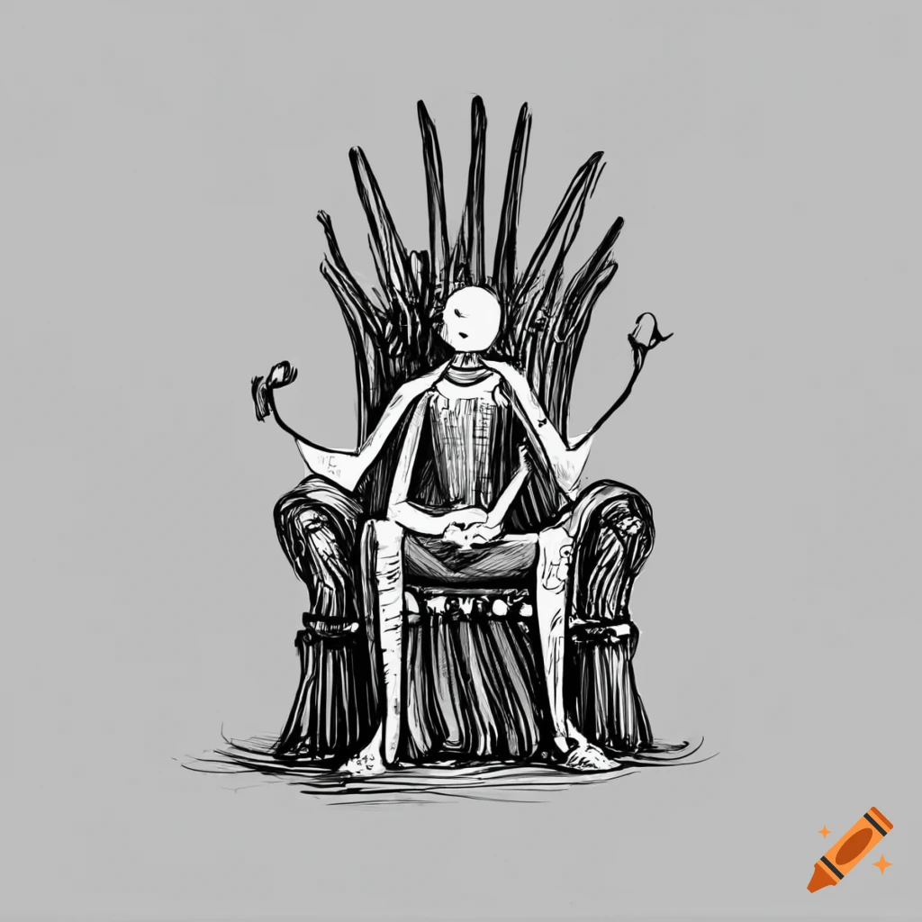 Hand-drawn sketch of a king's throne with a simple stickman sitting on ...