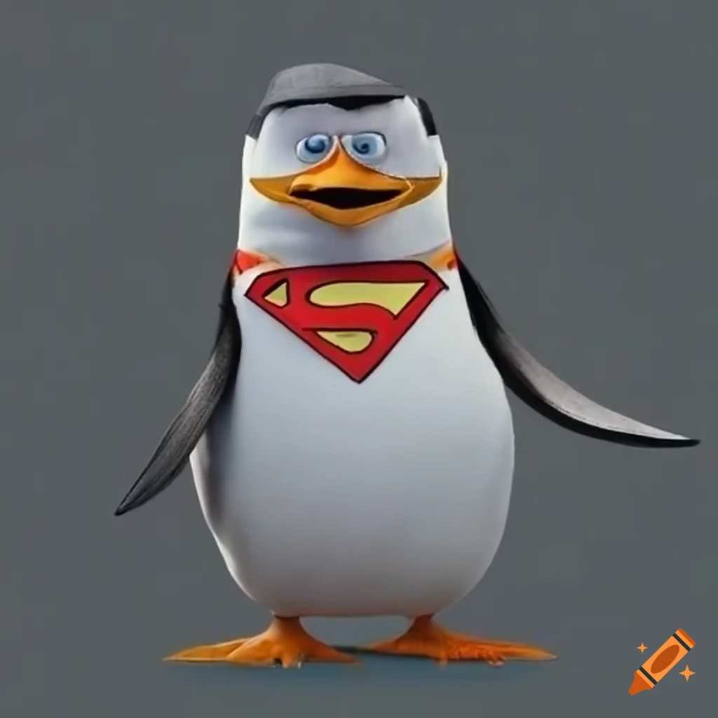 Madagascar penguin wearing superman man of steel costume and irgp hat ...