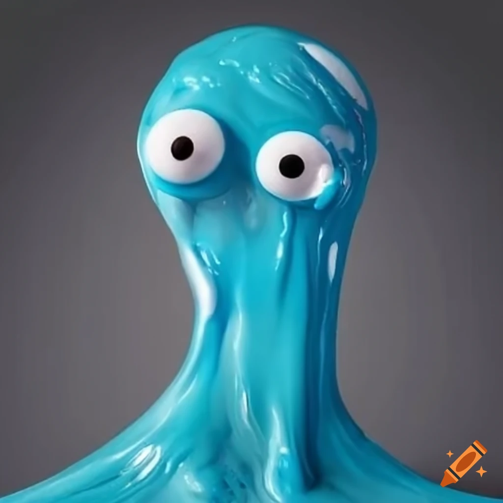 Blue slime character with funny googly eyes on Craiyon