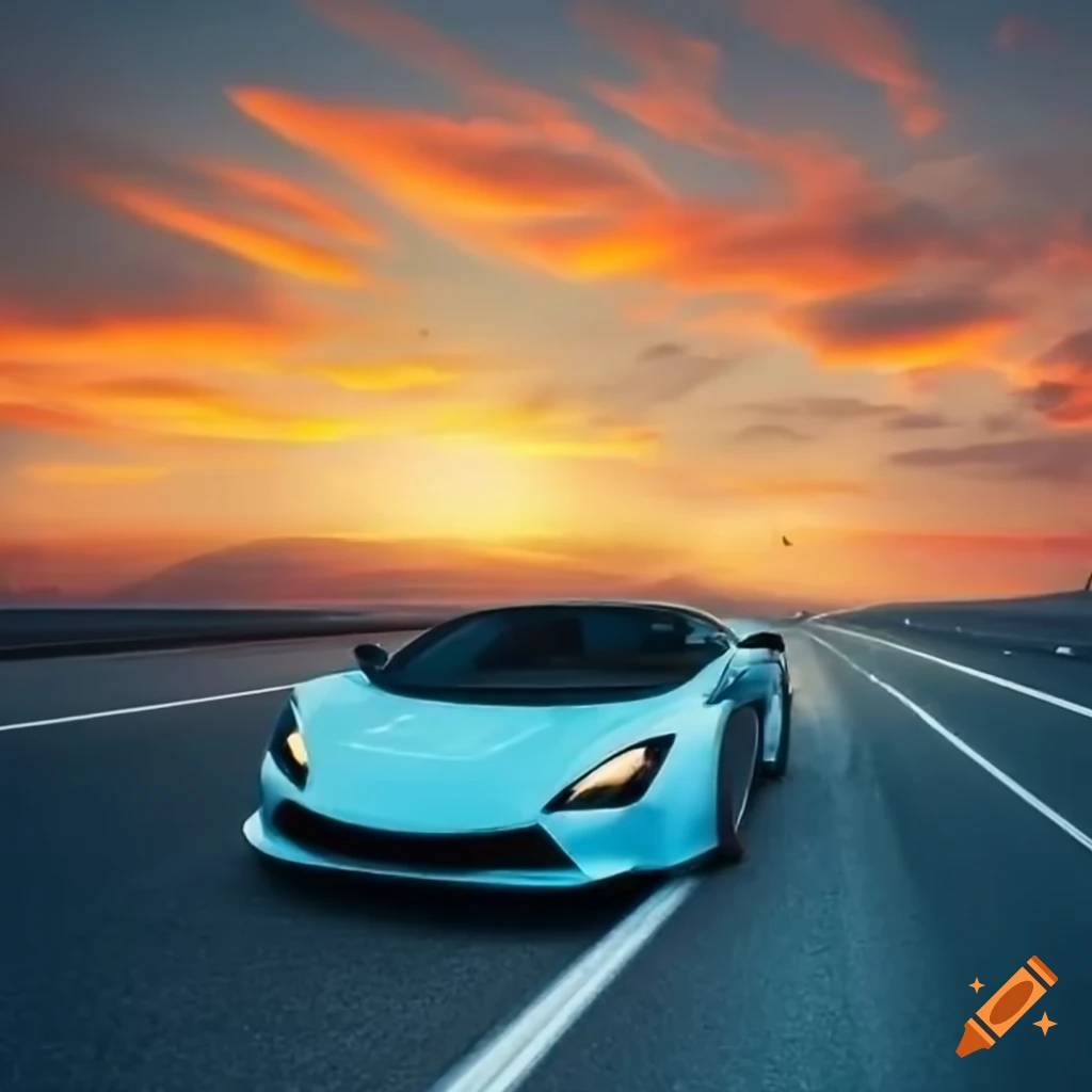 Sport car on highway at sunset on Craiyon