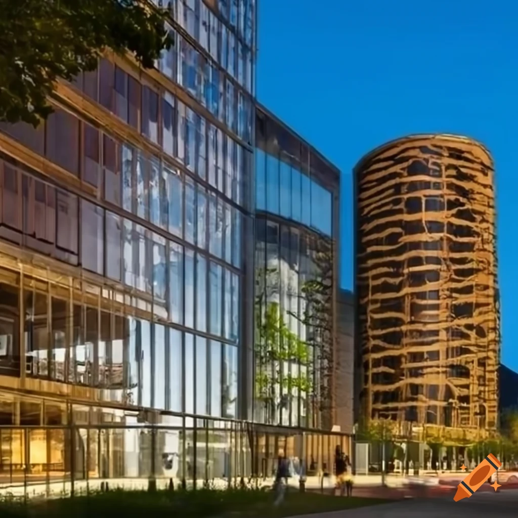 Sustainable and inclusive office building with wooden and glass facade ...