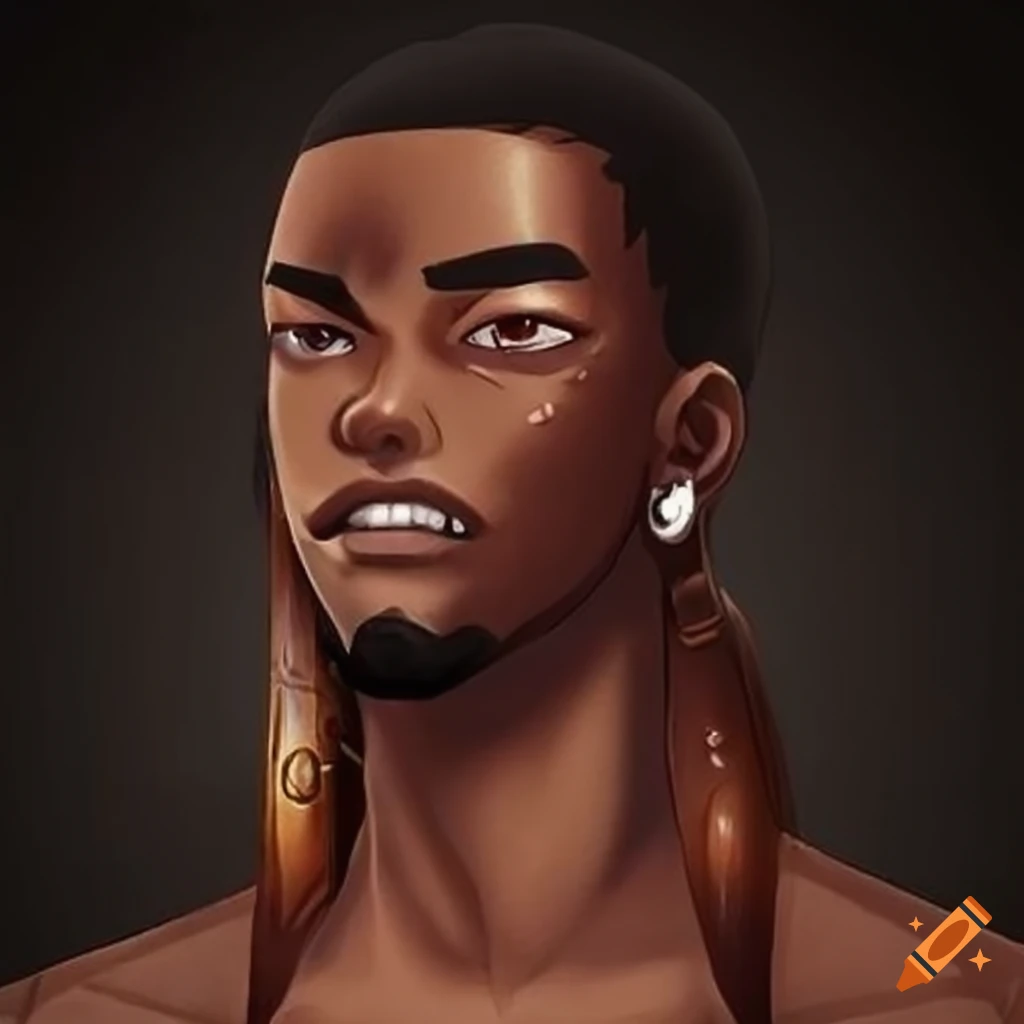 Japanese Anime Inspired Male Character With Dark Brown Skin And Creole
