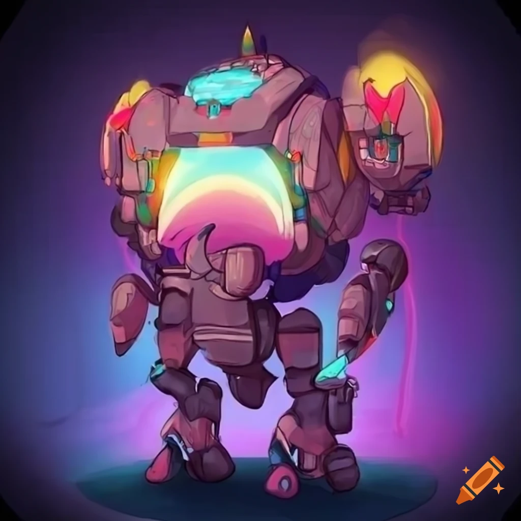 Colorful and detailed artwork of a cute my little pony mech on Craiyon