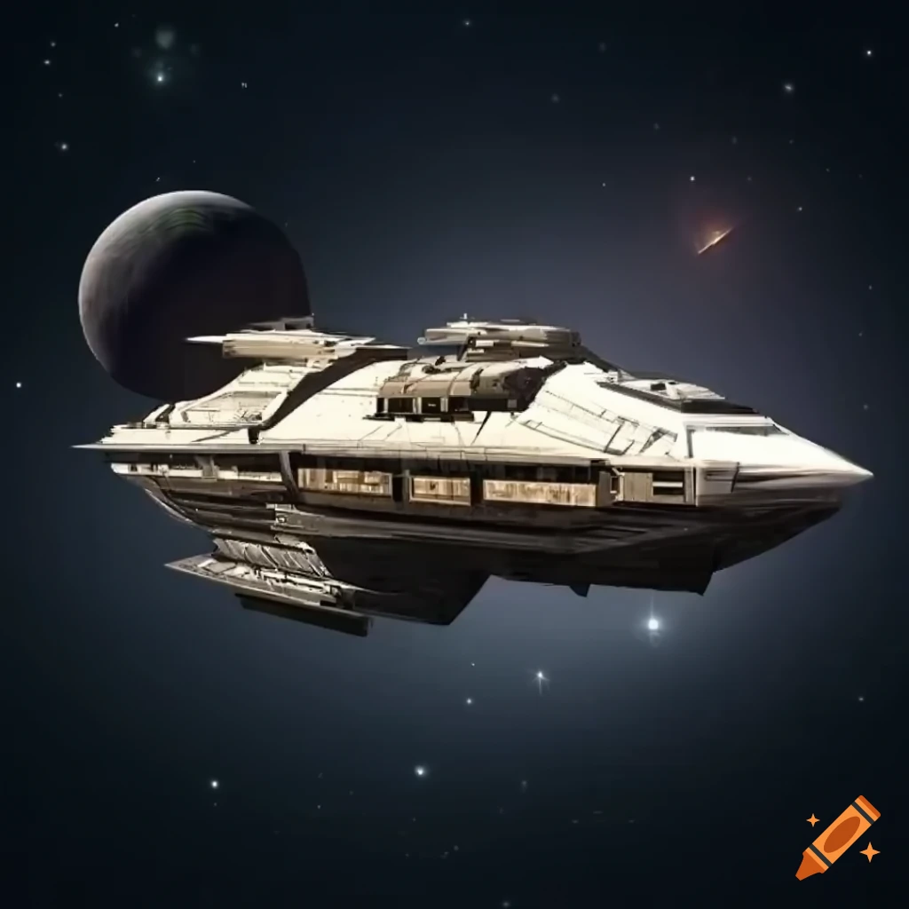 Futuristic space sailing ship among interstellar planets and stars on ...