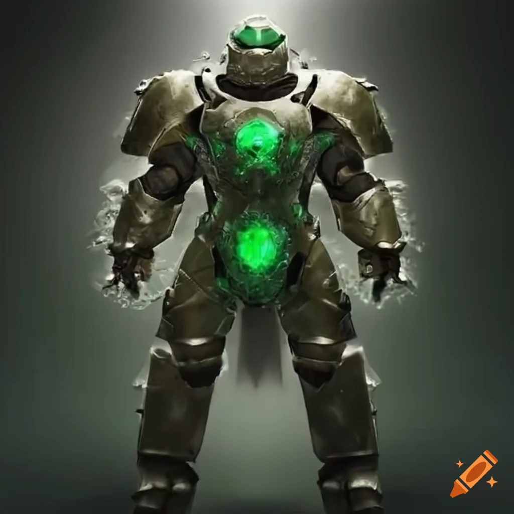 Intense and powerful emerald crystal full-body power armor on Craiyon