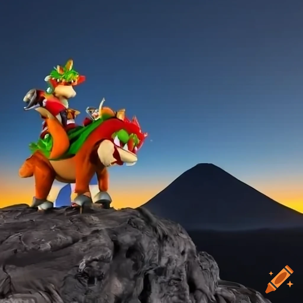 Bowser riding a horse on a volcano on Craiyon