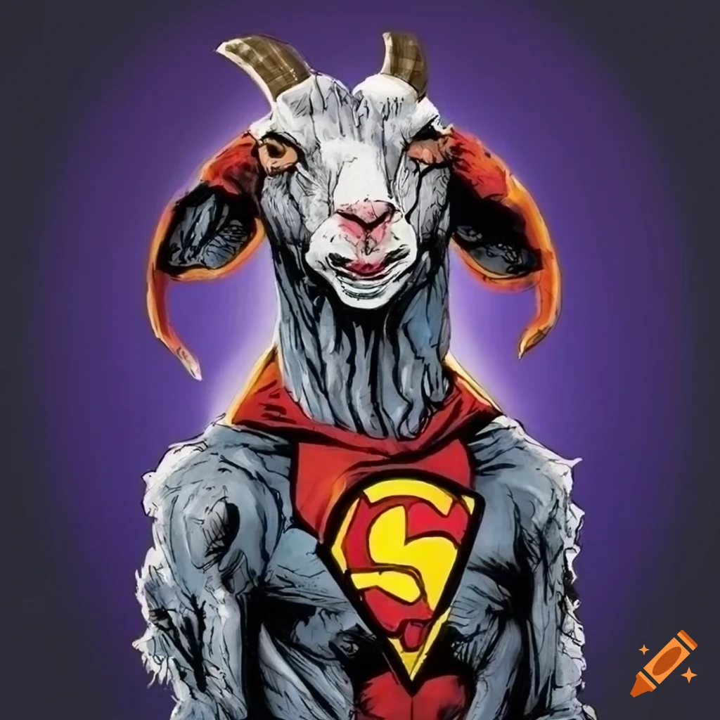 Pen and ink superhero goat on Craiyon