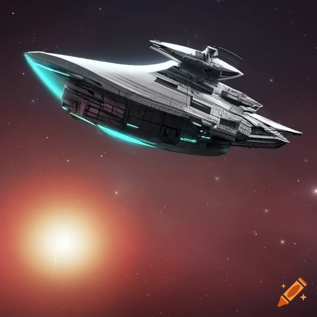 Futuristic space sailing ship among interstellar planets and stars on ...