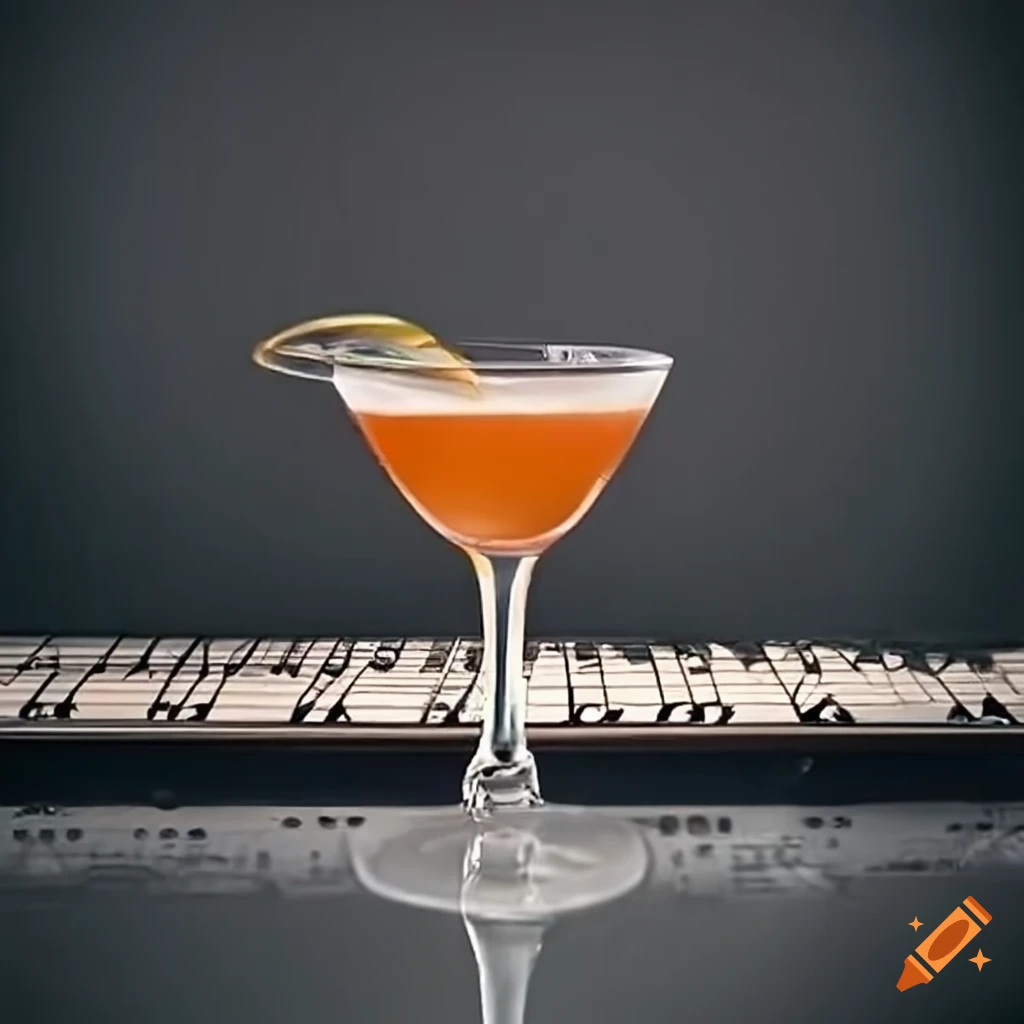 Cocktail glass on sheet music on Craiyon