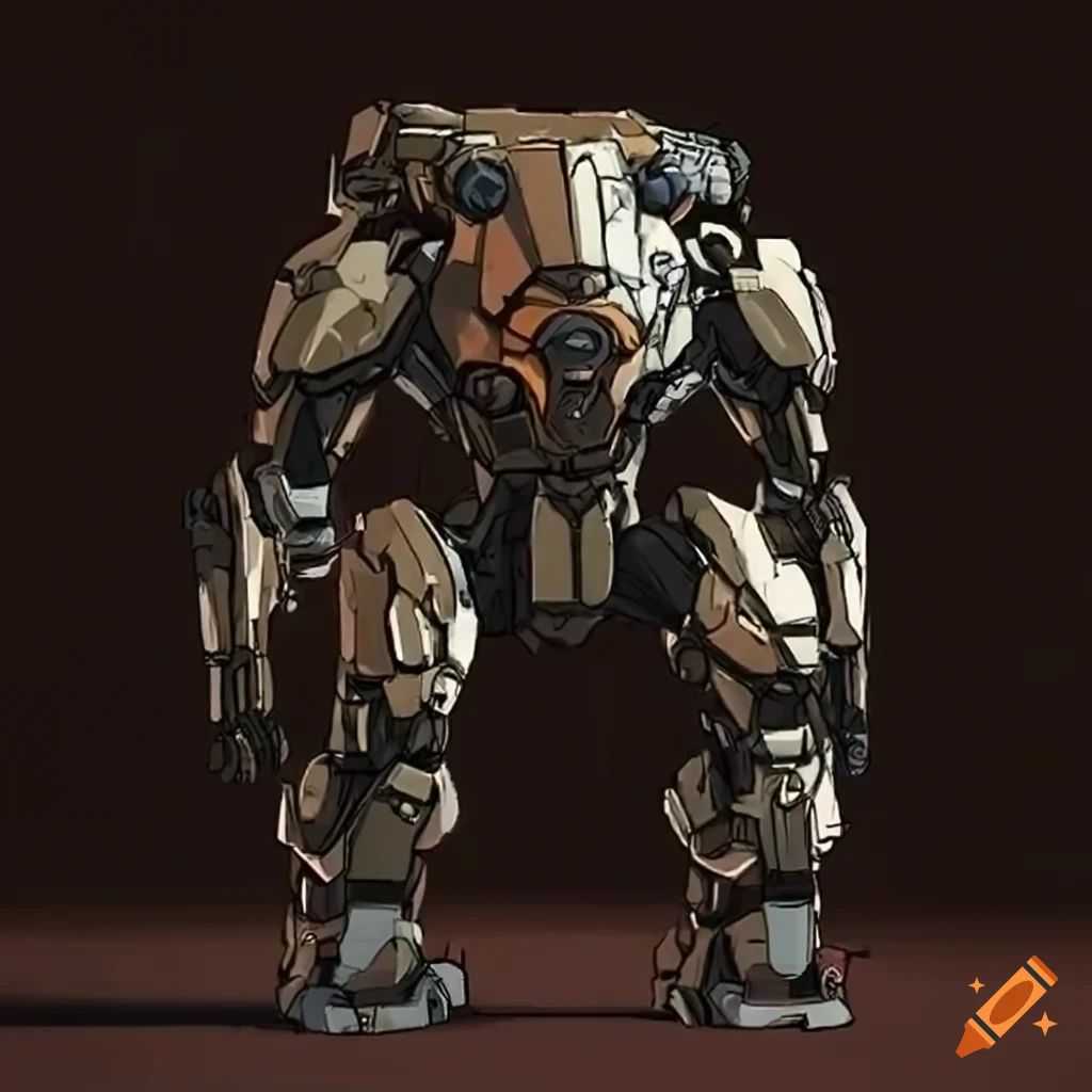 Sleek and powerful mech suit with an athletic lead character in the ...